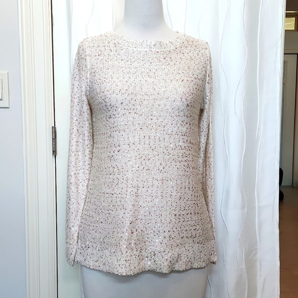 Time and Tru | Sweaters | Time And Tru Cream Knit Metallic Sequin ...